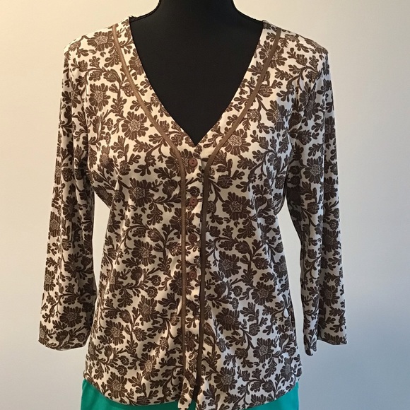 Judith Hart | Tops | Judith Hart Brown Floral Button Up Shirt Size L ...